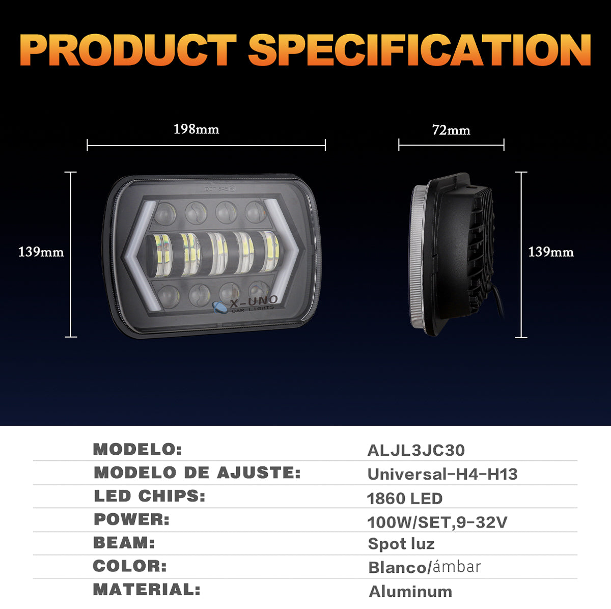 5x7'' Faro Led H4 Sealed Beam Flecha Ojos Ángel - 1/Pzs – X-UNO CAR LIGHTS