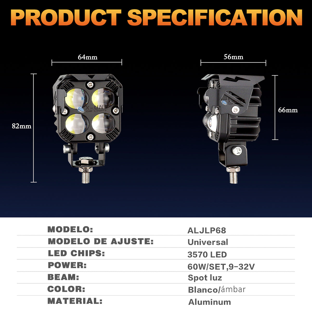 Faros Auxiliares Lupas Led 60W - 1/Par – X-UNO CAR LIGHTS